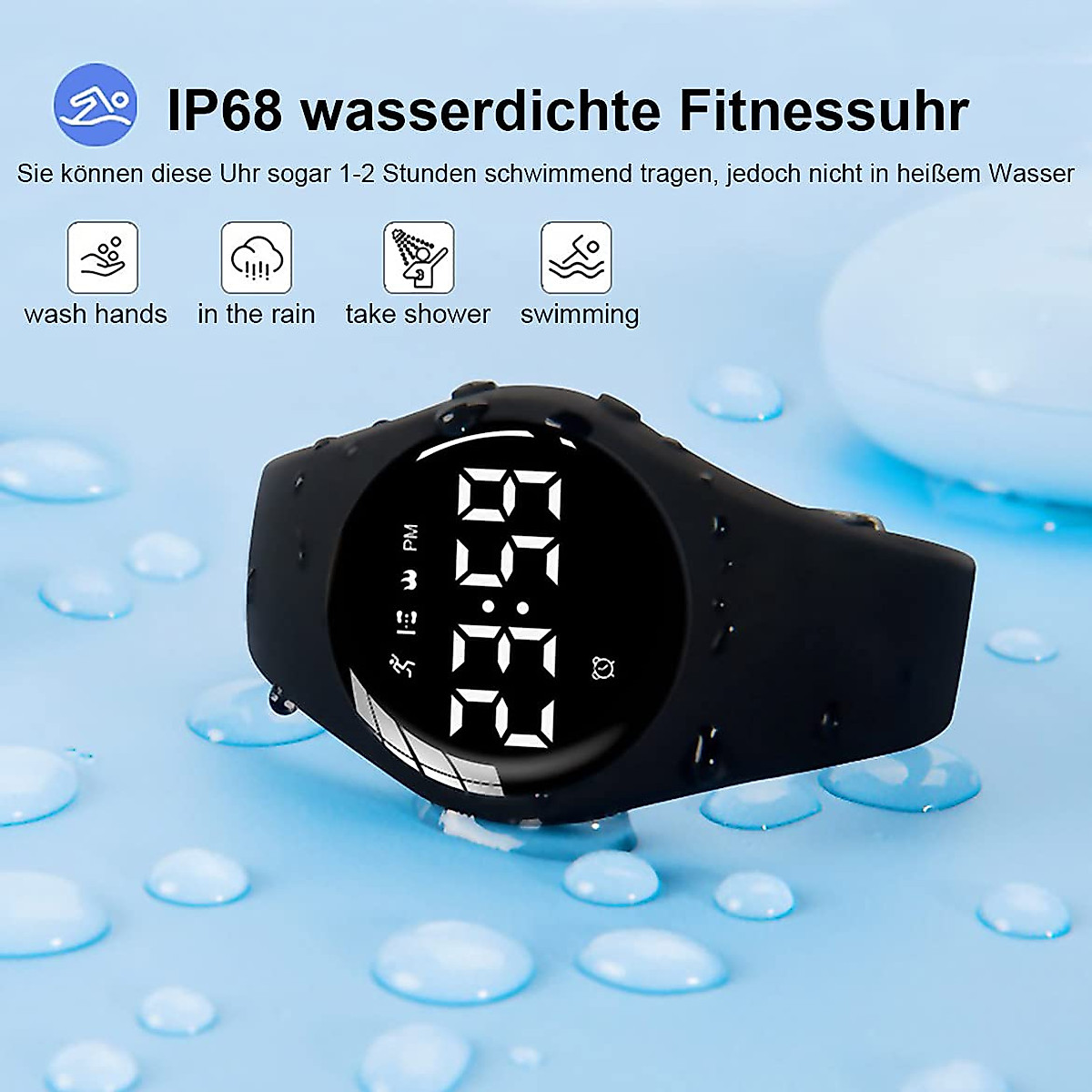 HUYVMAY Fitness Watch for Boys Girls Women, No App No Phone,1 Hour Charging for 20 Days Use, IP68 Waterproof Pedometer Watch with Alarm Clock Stopwatch Pedometer Count Steps Distance Calorie