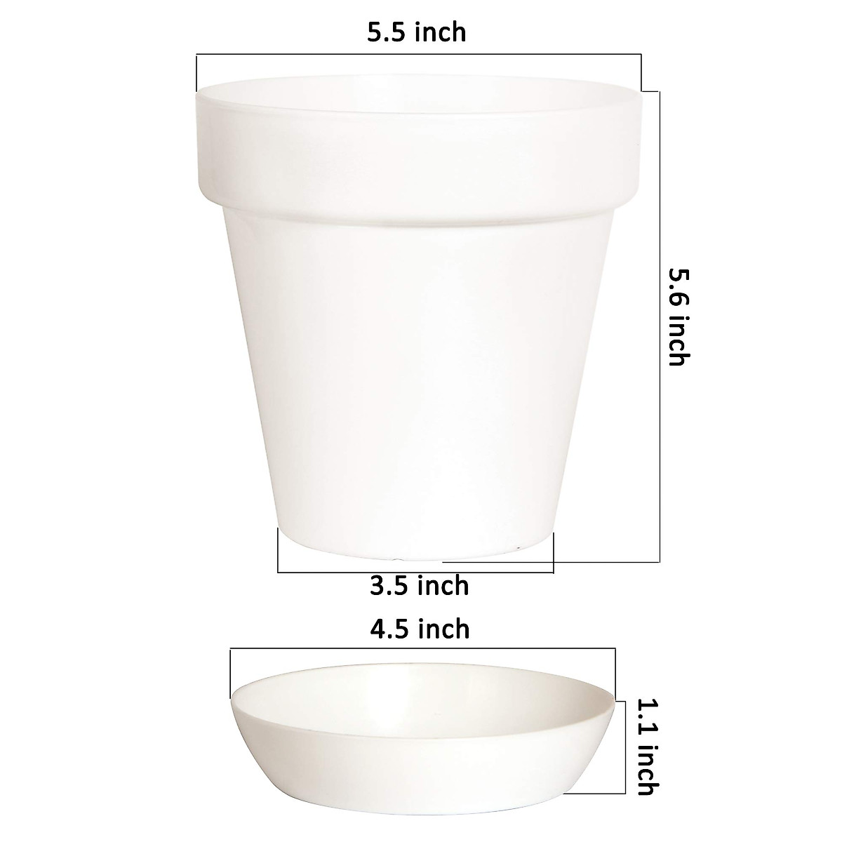 Youngever 8 Pack 5.5 Inch Plastic Planters Indoor Flower Plant Pots, Classic Decorative Gardening Pot with Drainage Holes (White with Saucers)