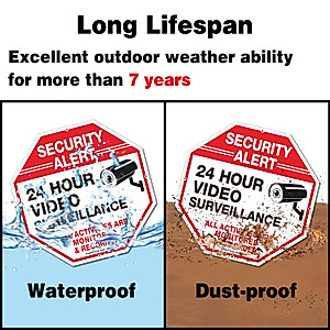 Video Surveillance Signs, Security Signs,Octagon 12 x12 Inches 40Mil Thick Aluminum Reflective sign for Home Business CCTV Security Camera, UV Protected & Waterproof, 4 pack