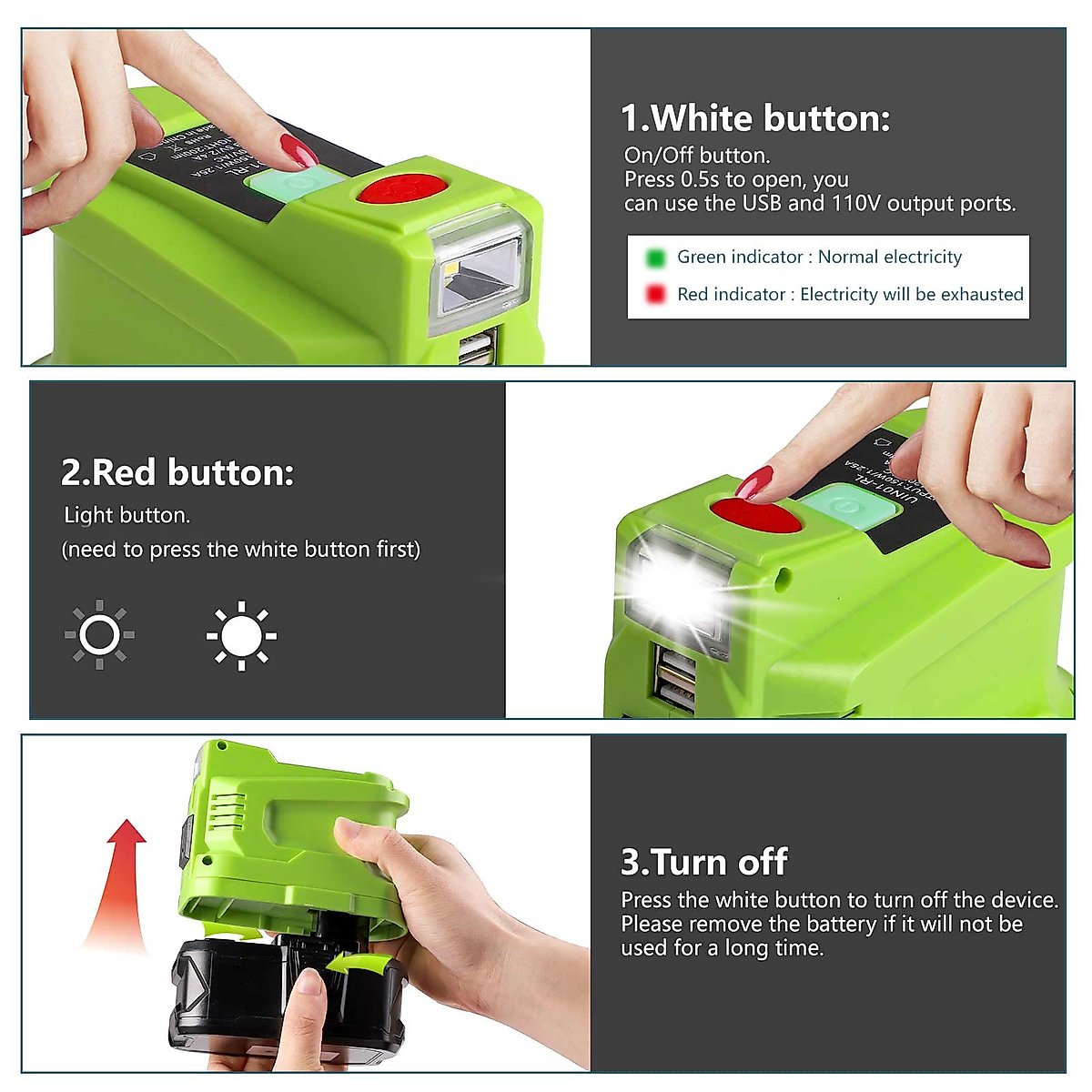 BTRUI for Ryobi Powered Inverter Generator 150 Watt for Ryobi 18V Battery, to 110v/120v AC output, Portable Power Source USB Charger Adapter, for Ryobi Power Station with LED Light