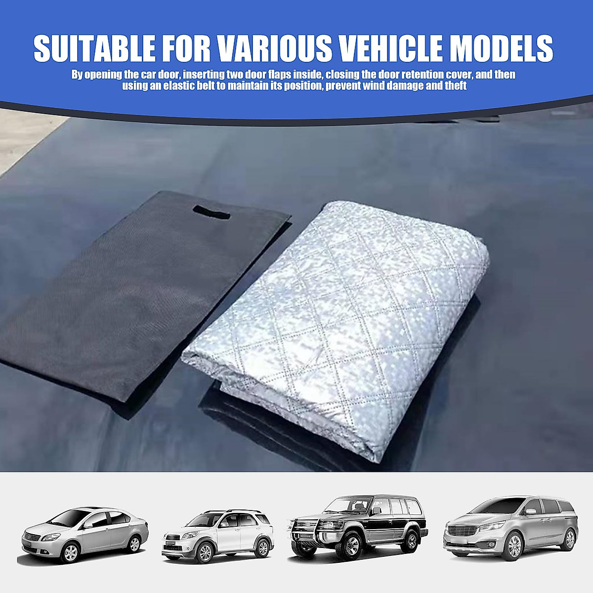 cueclue 1 PC Car Rear Window Sunshade, 55.11" x 31.49" Thickened Metal Film Flame-Retardant Cotton with Adsorption Force Cap, All Seasons Universal Protective Accessory, for Most Models (Silver)