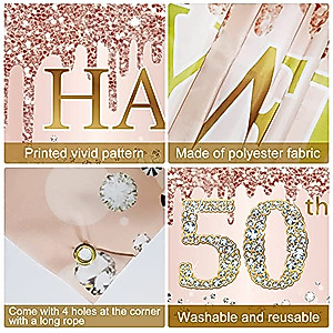 50th Birthday Banner Decorations for Women, Pink Rose Gold Happy 50 Birthday Sign Party Supplies, Large Fifty Year Old Birthday Decor for Outdoor Indoor(9.8x1.6ft)