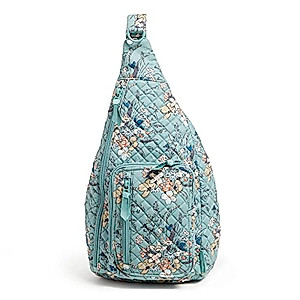 Vera Bradley Women's Cotton Sling Backpack, Sunlit Garden Sage - Recycled Cotton, One Size