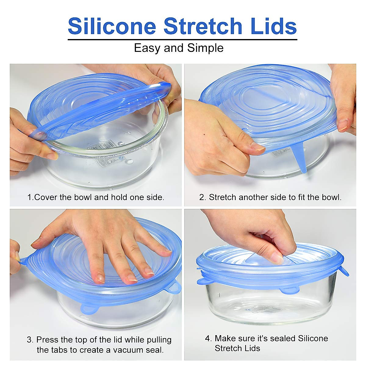 longzon Silicone Stretch Lids 14 Pack Include 2Pcs XXL Size up to 9.8'' Diameter, Reusable Durable Food Storage Covers for Bowl, 7 Different Sizes to Meet Most Containers, Dishwasher & Freezer Safe