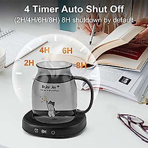 Bsigo Smart Coffee Mug Warmer & Cute Cat Glass Mug Set, Beverage Warmer for Desk Office, Cup Warmer Plate for Milk Tea Water with Time & Temperature Setting(Up to 140℉/ 60℃), 8H Auto Shut Off, Grey