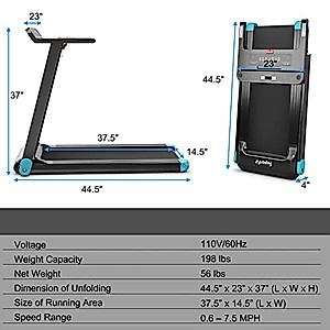 Goplus Folding Treadmill, Compact Superfit Treadmill with APP Control, Blue Tooth Speaker, 12 Preset Programs, LED Display and Device Holder, Walking Running Machine for Home Office (Navy)