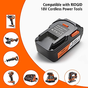 powerost 18V Lithium ion Battery: Replacement for Ridgid R840085 R840087 R840083 R840084 130254003 Octane Drill - Compatible with Ridgid 18 Volt Charger 6Ah 2 Pack