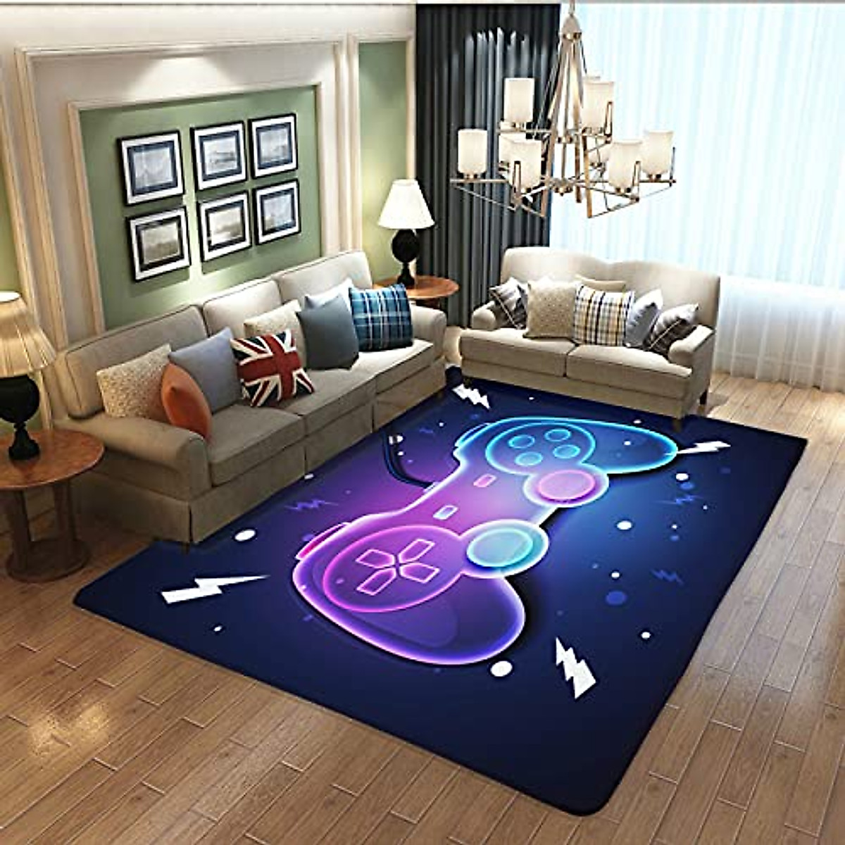 Large Game Area Rugs 3D Gamer Carpet Decor Printed Gamepad Living Room Mat Bedroom Controller Player Boys Gifts Home Non-Slip Crystal Floor Polyester Mat (Game Rugs-39x70inches)