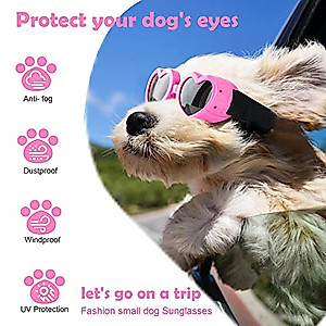 IKUSO Dog Sunglasses Small Breed,UV Protection Dog Sunglasses with Adjustable Strap, Heart Dog Goggles for Waterproof Windproof Anti-Fog Eye Protection,Beach Accessories for Puppy (Pink)