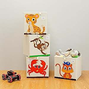 Vmotor Foldable Animal Canvas Storage Toy Box/Bin/Cube/Chest/Basket/Organizer For Kids, 13 inch(Fox)
