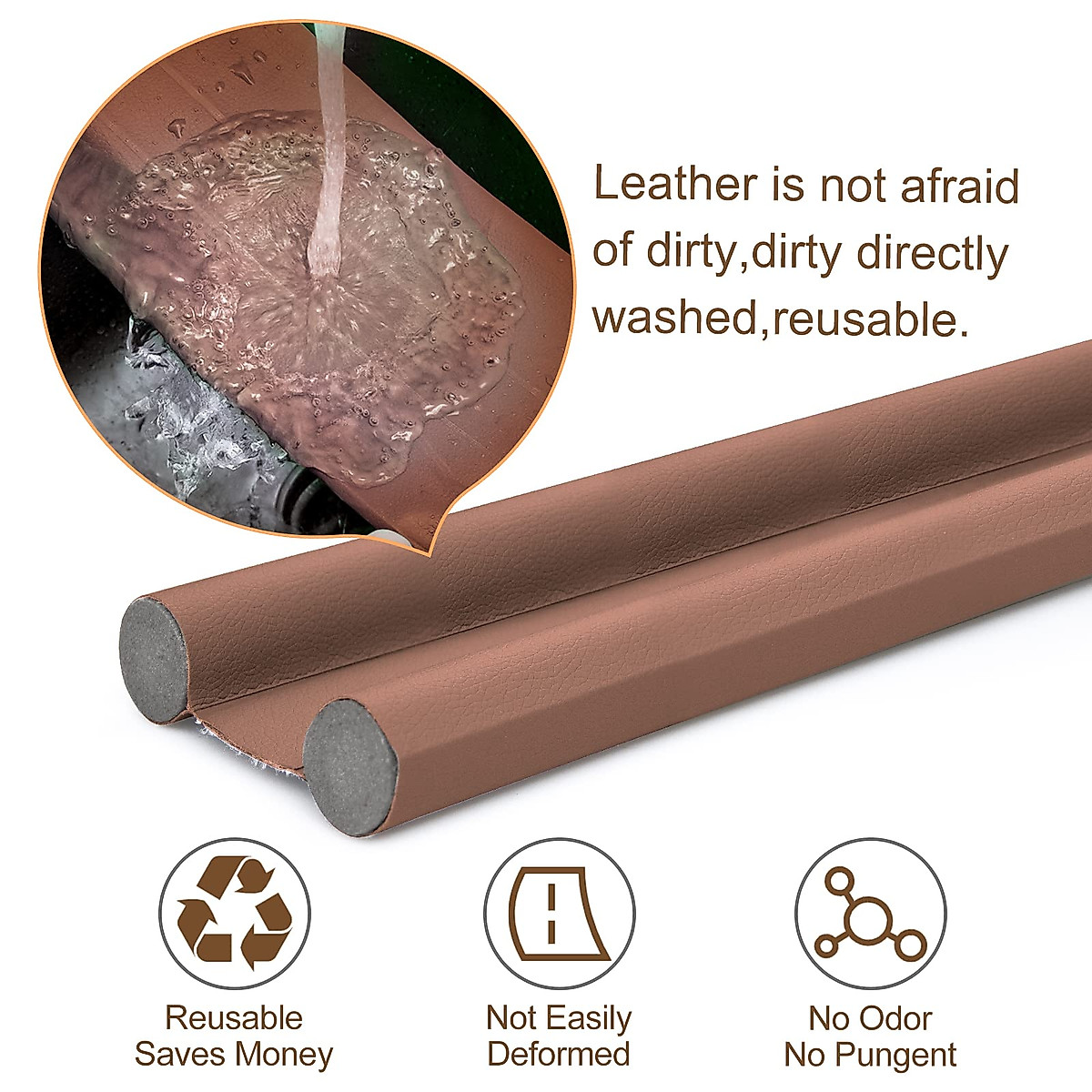 2PCS Under Door Draft Stopper,Twin Door Draft Blocker Weather Stripping Noise Cold Air Blocker Window,Washable,Dust Proof,Removable,Adjustable Door Sweeps 38"(Brown)