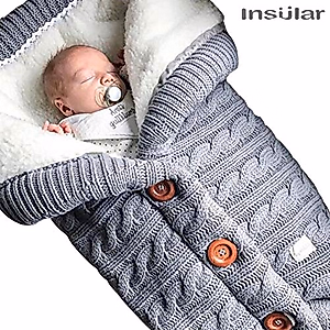 insular Warm Baby Sleeping Bag Envelope Winter Kid Sleepsack Footmuff Stroller Knitted Sleep Sack Newborn Knit Wool Swaddling Blanket (Gray)
