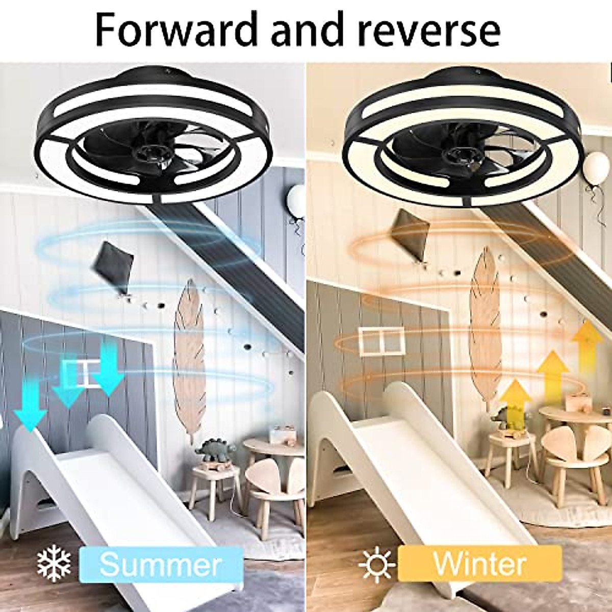 Ohniyou Ceiling Fan with Lights Remote and APP Control,19'' Flush Mount Low Profile Fan,Smart Ceiling Fan with Dimmable LED Night Light Reversible Blades Timing, Enclosed Fan for Bedroom,Living Room