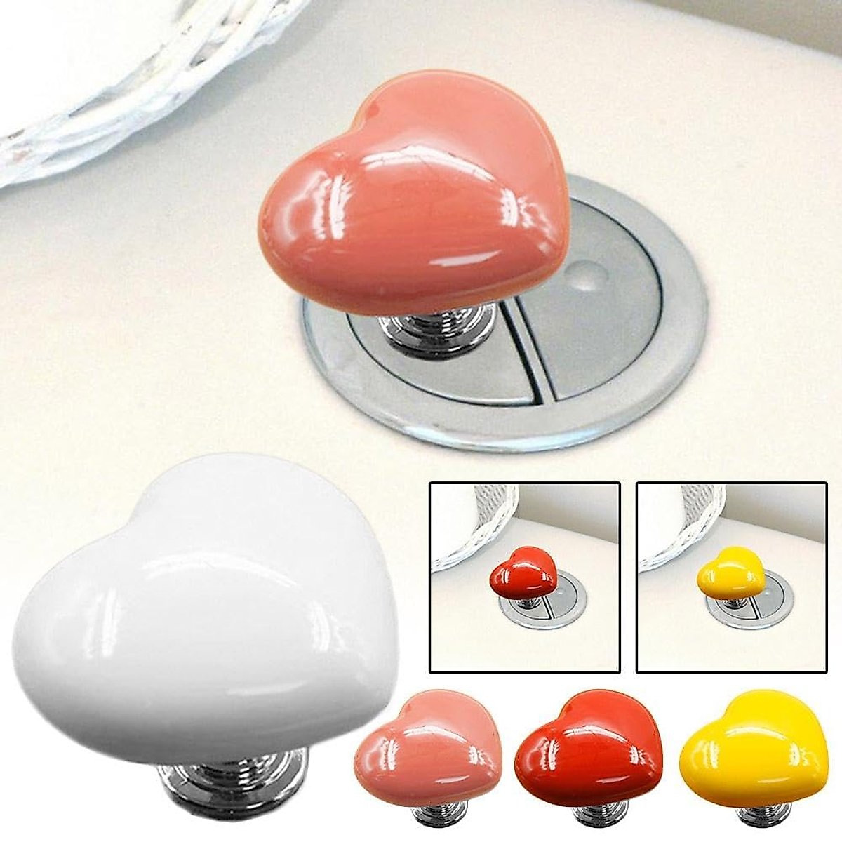 Toilet button press top toilet button flush replacement heart-shaped toilet button creative heart-shaped toilet tank button drawer handle door handle home decoration (red)