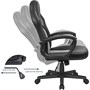 KaiMeng Office Gaming Chair High Back Leather Computer Chairs Ergonomic Height Adjustable Racing Game Desk Chair Executive Conference Task Chair (Grey)