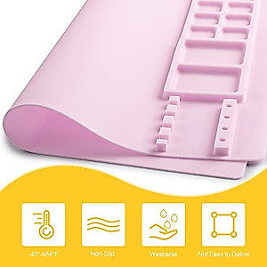 Silicone Painting Mat, Art Mat with Cup, Craft Paint Brush Cleaner Tool, Artist for Kids Gift Clay DIY Creations (Pink)