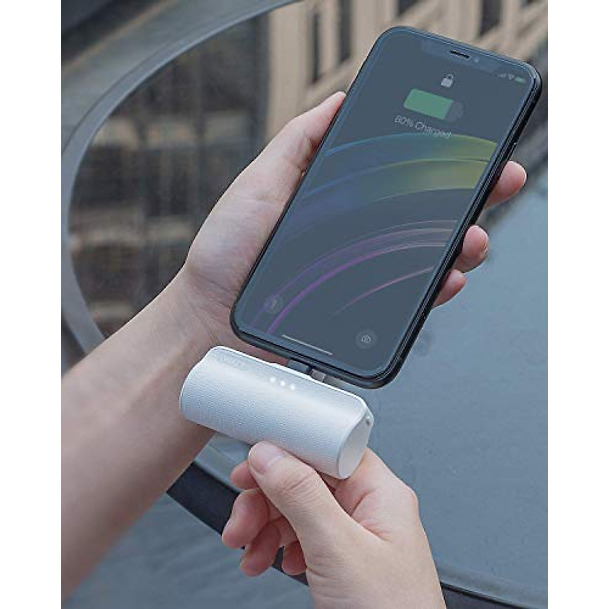 iWALK Mini Portable Charger for iPhone with Built in Cable, 3350mAh Compatible with iPhone 11 pro/Xs/XS Max/XR/X/8/7/6/Plus Airpods(2 Pack Pink and White)