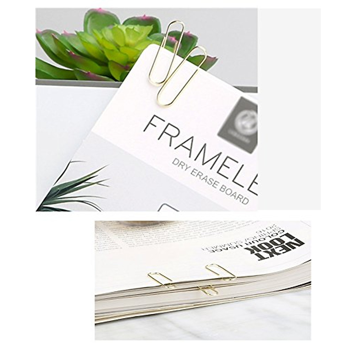 100pcs 28mm Gold Paper Clips Medium in White Marble Paper Clips Holder Dispenser Round Paperclips Storage Case for Office Desk Organizer Accessories (Marble)