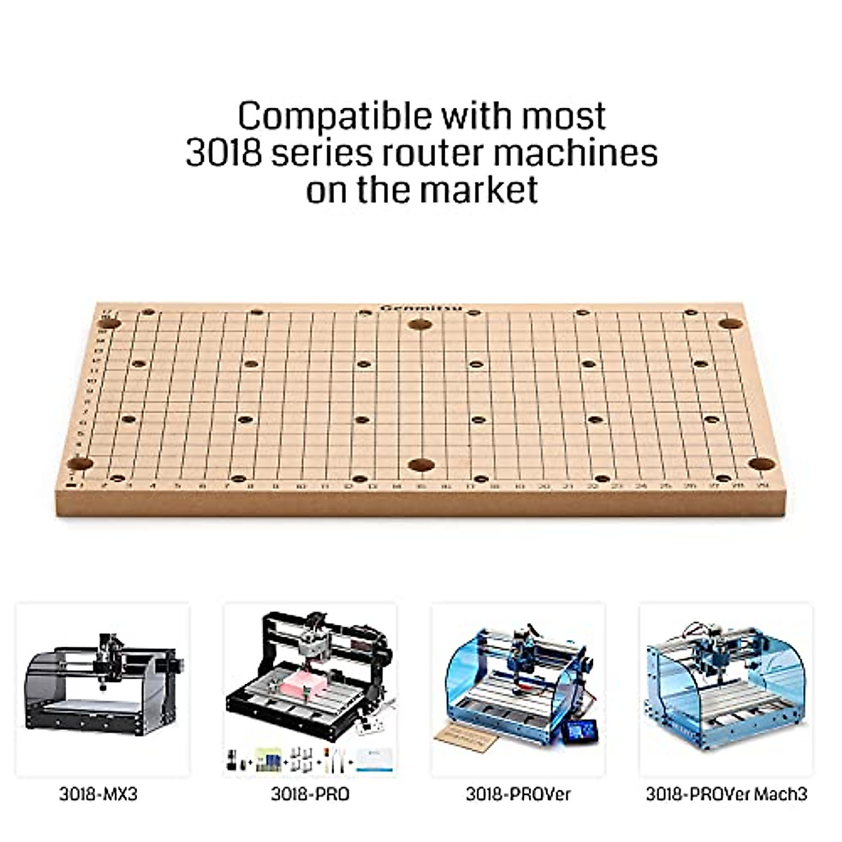 Genmitsu CNC MDF GRID Spoilboard for 3018 CNC Router Machine, Compatible with 3018-PRO/ 3018-PROVer/ 3018PROVer Mach3, 300 x 180 x 12mm (11-4/5''x 7''x 1/2''), M6 Holes (6mm), Screws and Nuts Included