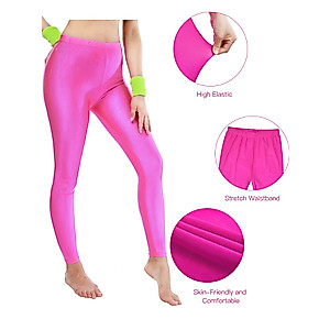 SATINIOR 80s Neon Leggings Party Retro Jogging Sports Headband Wristbands Leg Warmers (Rose Red)