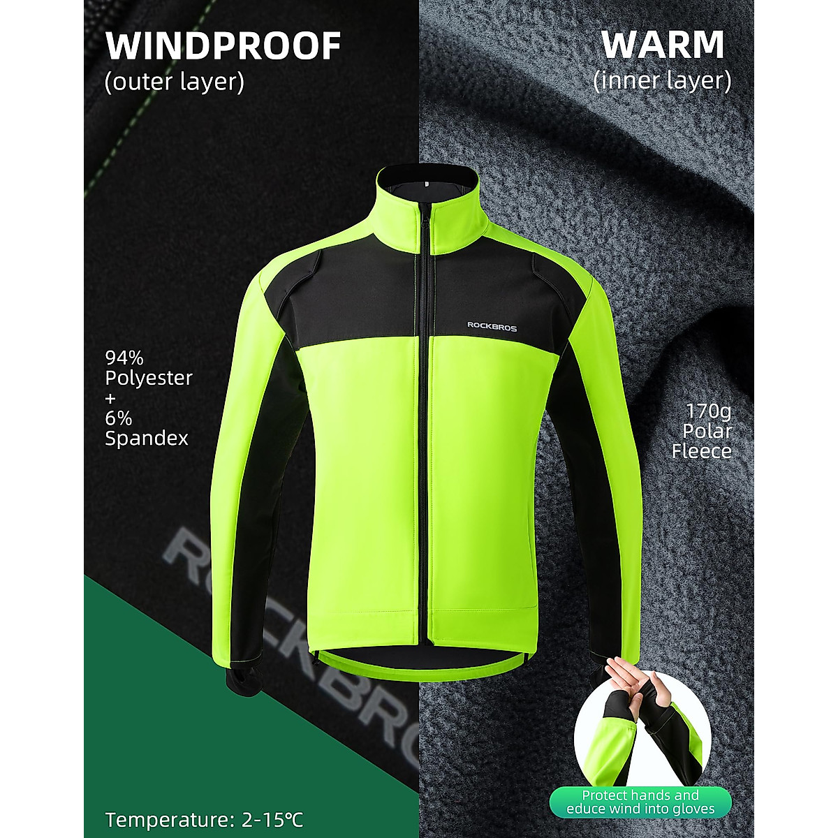 ROCKBROS Cycling Jackets for Men Winter Bike Jackets Thermal Windproof Jacket Cold Weather Cycling Hiking
