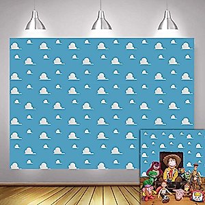 Fanghui 7x5FT Cartoon Kids Backdrop Blue Sky White Clouds Background Birthday Party Boy Baby Shower Dessert Table Banner Supplies Photo Booth Props