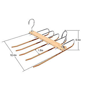 2 Pack Magic Pants Hangers, Space Saving Pant Hangers for Closet Organizer, Heavy Duty Wooden Trousers Hangers (Golden)