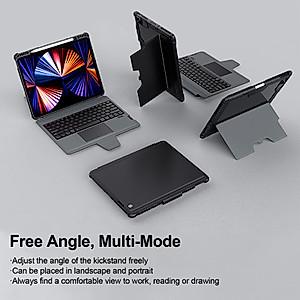 Nillkin iPad Pro 12.9 Case with Keyboard, Keyboard Case for iPad Air 13 (M2, 2024), Magic Trackpad, Detachable Keyboard, Adjustable Portrait/Landscape Stand, Sliding Camera Cover, Pencil Holder, Black
