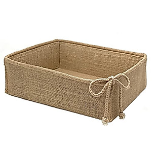 Decorative Basket Rectangular Burlap Fabric Storage Bin Collapsible Organizer for Home, Decor and Gifts (Large 14 x 9.75 x 4 inches)
