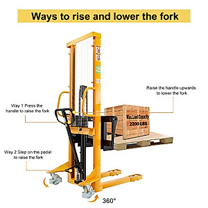 APOLLOLIFT Manual Stacker, 2200 lbs Capacity 63 Inch Lift Height Fixed Leg Stacker, with Adjustable Forks Fixed Legs Only Suitable for Open Bottom Pallet