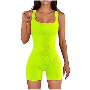 Ceboyel Short Romper For Women Square Neck Ribbed Tank Tops Sleeveless Workout Jumpsuit Gym Yoga Clothes 2023