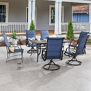 PatioFestival Patio Dining Set swith Swivel Rocker Chairs 7 Pieces High Back Outdoor Furniture 63" Rectangle Table Sets, Blue