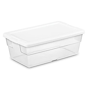 Sterilite 6 Quart Clear Plastic Stackable Storage Container Bin Box Tote with Snap-Close White Lid Organizing Solution for Home & Classroom, 36 Pack
