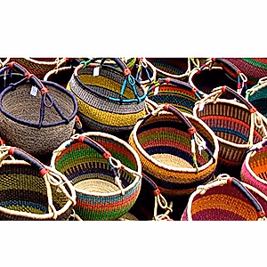 Large African Basket | Round Bolga Basket | Ghana Basket (ASSOR / COLORS VARY) 14”-16”
