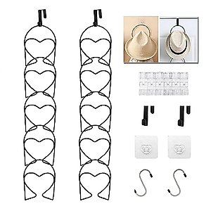 LINFIDITE 10 Pack Hat Rack Hanger Holder Organizer Closet Hanging Baseball Cap Display Storage Rack Wig Rack Over Door Wall Mounted for Scarves Handbags Towels Clothes Ties w Hanging Hook Black