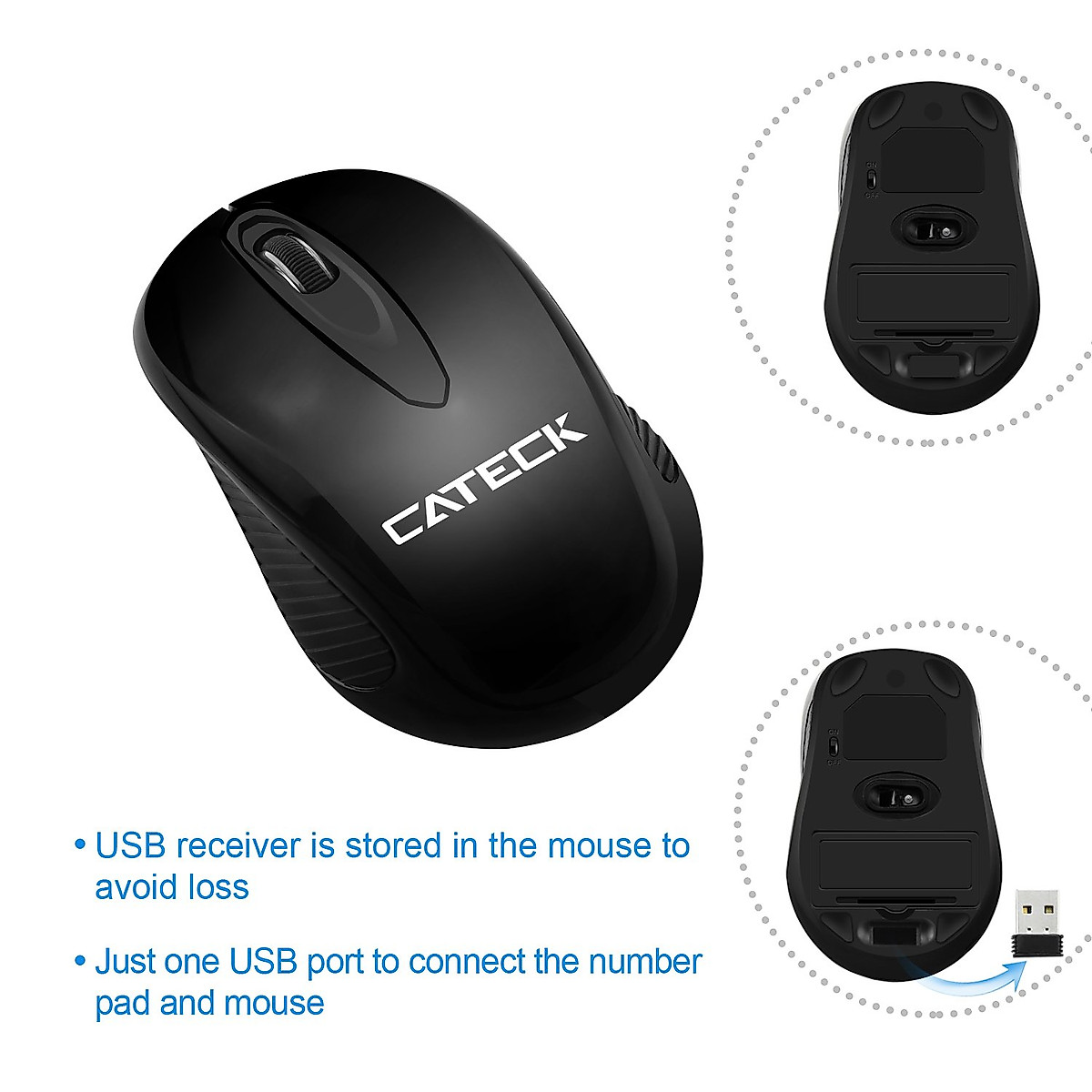Numeric Keypad & Mouse Combo, Cateck 2.4G 19 Keys Wireless Mini USB Number Pad Keyboard and Mouse Combo with USB Receiver for Laptop Desktop PC Notebook- Just One USB Receiver