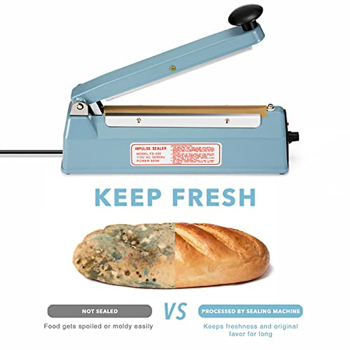 METRONIC Impulse Sealer 8 inch, Manual Heat Sealer Machine for Plastic Bags, Shrink Wrap Bag Sealers Heavy Duty Sealing Machine With Repair Kit (Blue)