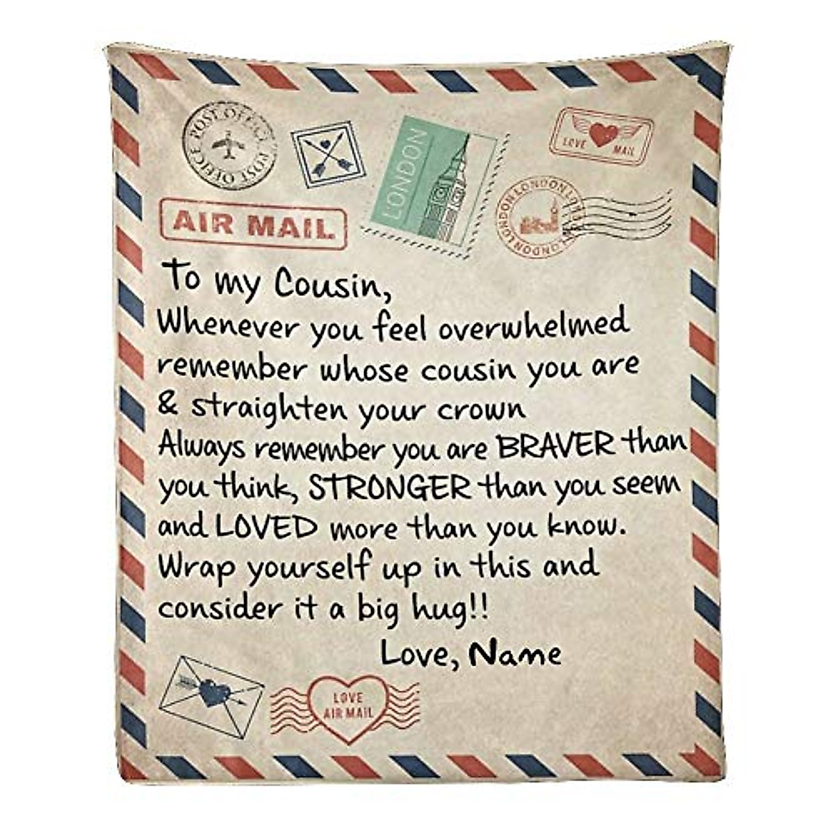 CUXWEOT Custom Blanket with Name Text Personalized to My Cousin Soft Fleece Throw Blanket for Gifts (50 X 60 inches)