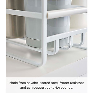 Yamazaki Home Mug Cabinet Organizer, Coffee Cup Holder for Kitchen, Glass and Bottle Stand for Drawer, Metal with Silicone Handle | Steel, One Size, White