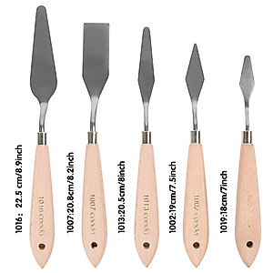CONDA Artist Palette Knife Set - 5 Pieces Painting Knives for Acrylic, Flexible Stainless Steel Spatula Pallet knife for Mixing Color, Spreading, Applying Oil Paint on Canvases, Wood Handles