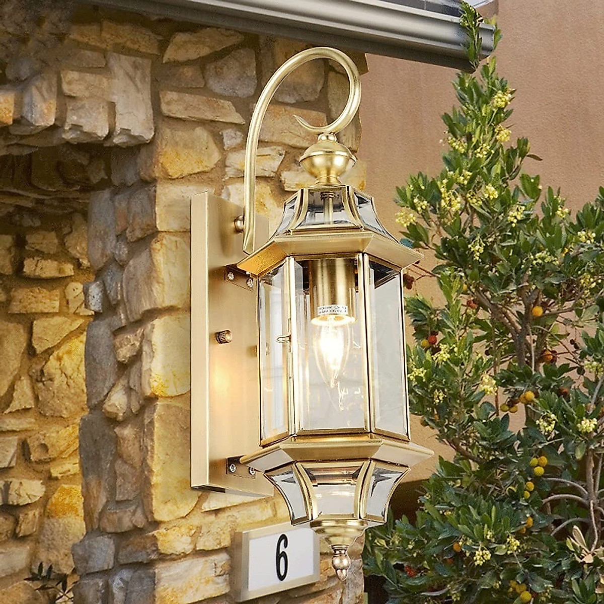 Ksovv Luxury Full Copper Wall Light Sconce Fashion Exterior Waterproof Glass Wall Lantern E27 1-Light Corridor Courtyard Garden Wall Lamp Indoor/Outdoor Home Art Lighting Fixtures