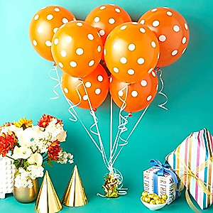 50-Pack 12-Inch Orange Latex Polka Dot Balloons for Birthday Party Decorations Supplies with 1 Gold 2.5x2.5x5-Inch Balloon Weight and 1 Roll of 10mm Wide White String