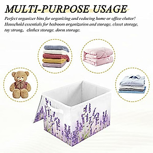 WELLDAY Lavender Flowers Storage Baskets Foldable Cube Storage Bin with Lids and Handle, 16.5x12.6x11.8 In Storage Boxes for Toys, Shelves, Closet, Bedroom, Nursery