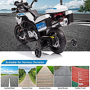 12V 7AH Ride On Police Motorcycle, Licensed BMW Kids Ride On Car with High/Low Speed,Music,2 Storage Boxes,Warning Lights and LED Headlights,Spring Suspension,EVA Tire,Training Wheels