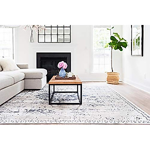 Unique Loom Chateau Collection High-Low Pile, Vintage, Traditional, Distressed, Medallion Area Rug (4' 0 x 6' 0 Rectangular, Beige/Navy Blue)