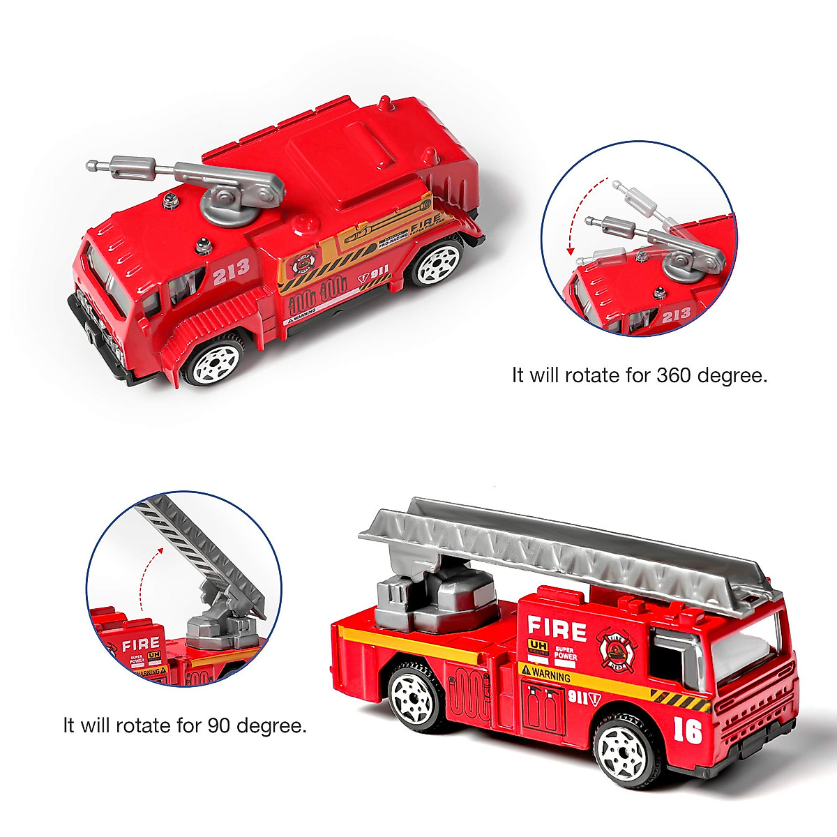 14 Pack Die-cast Fire Truck Vehicles Sets,6 Pack Alloy Metal Fire Engine Models Car Toys and 8 Pack Firefighter, Mini Rescue Emergency Playset for Kids Boys Girls Birthday Christmas Party Favors