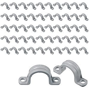PVC Pipe Strap Two Hole Plastic Conduit Strap Grey Pipe Clamps Heavy Duty Conduit Clamp U PVC Clip 2 Holes PVC Pipe Mounting Bracket for PVC Pipe Conduit and Cables (50 Pcs,3/4 Inch)