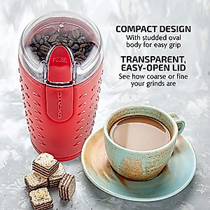 OVENTE Electric Coffee Grinder - Small Portable & Compact Grinding Mill with Stainless Blade for Bean Spices Herb and Tea, Perfect for Home & Kitchen - Maroon CG225M