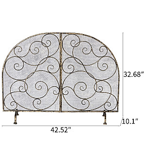 XSDevecor Handcrafted Large Free Standing Fireplace Screen, Sturdy Wrought Iron Frame Decorative Mesh Fire Spark Guard Gate, 43“ W x 33” H