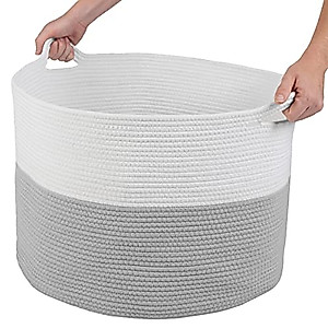 Extra-Large Basket - Cotton Rope Basket with Handles for Laundry, Blanket, Pillow, and Toy Storage - Baskets for Organizing by Home-Complete (Gray)